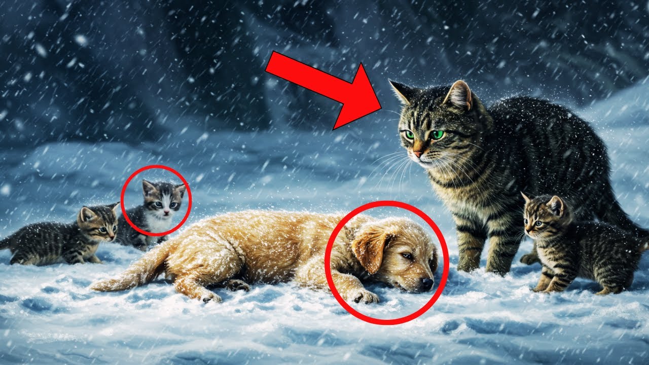 Stray Mother Cat and Kittens Save a Freezing Puppy in the Most ...