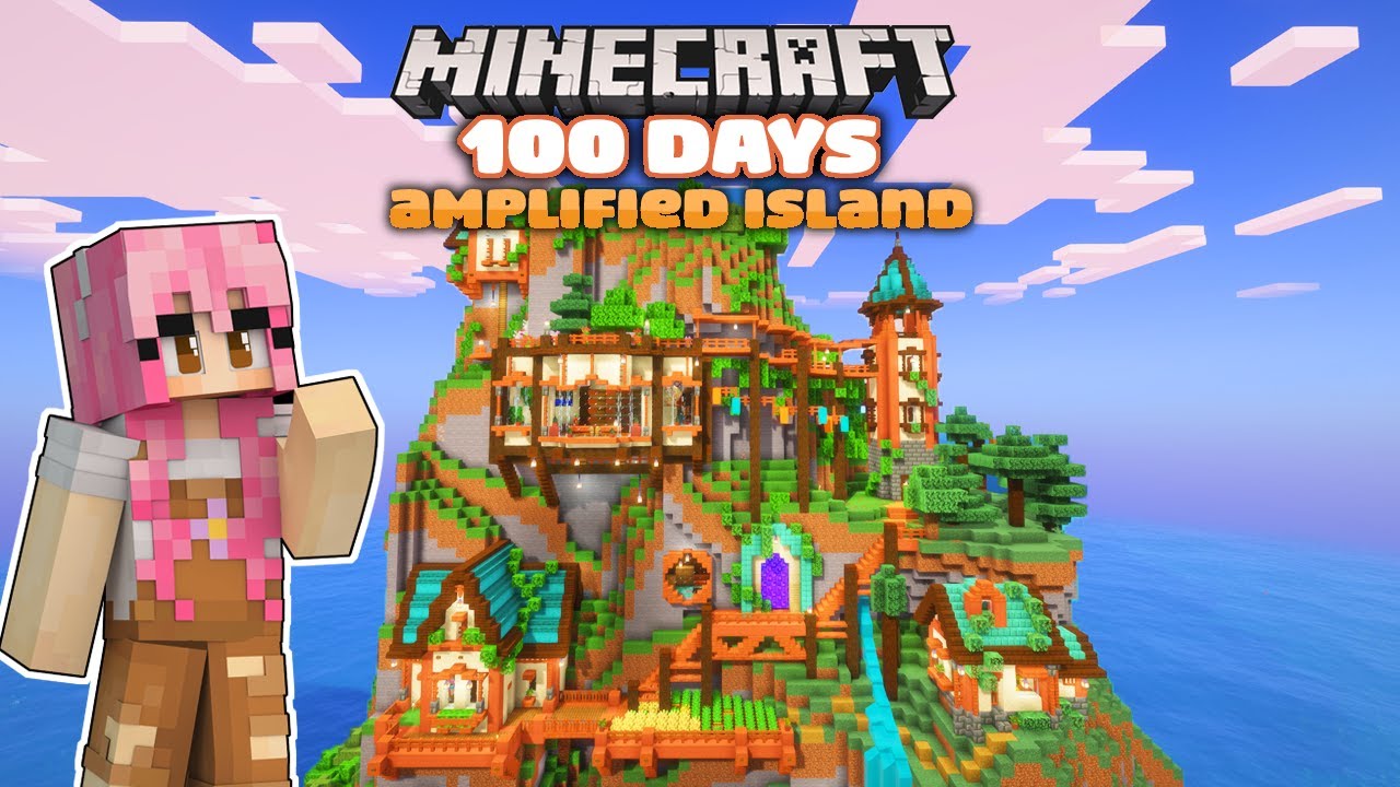 I Spent 100 Days Building an Island Cliff Base! | Amplified Minecraft ...