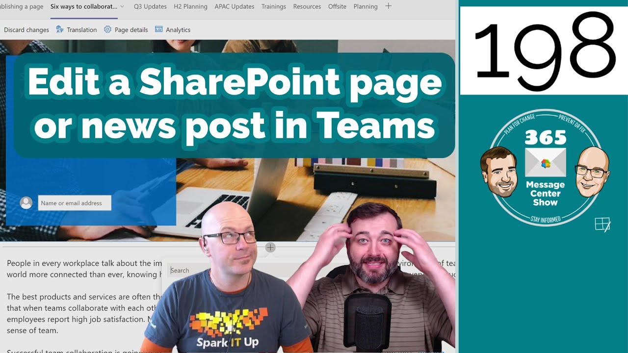 Edit a SharePoint page or news post in Microsoft Teams | 365 Message ...