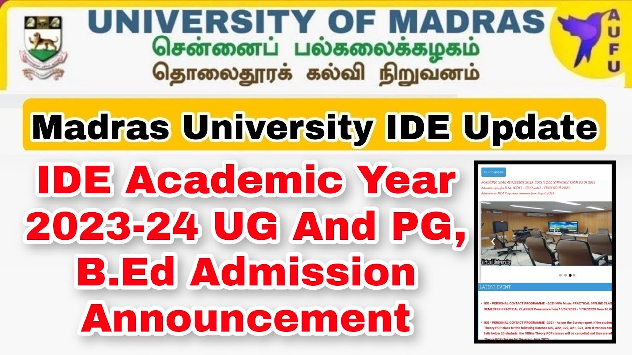 Madras University IDE Academic Year Admission Announcement For Ug,Pg,B ...
