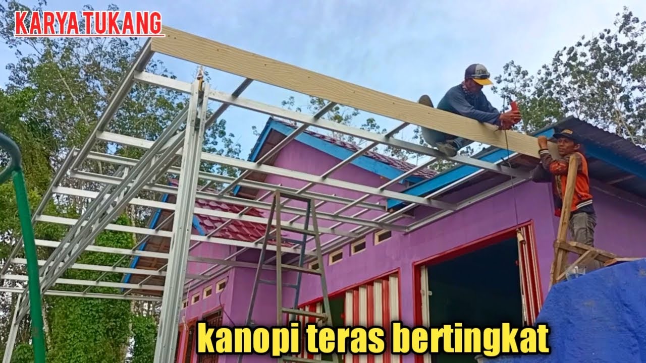 CARA MEMASANG LISPLANG GRC MOTIF SERAT KAYU PADA KANOPI TERAS RUMAH ...