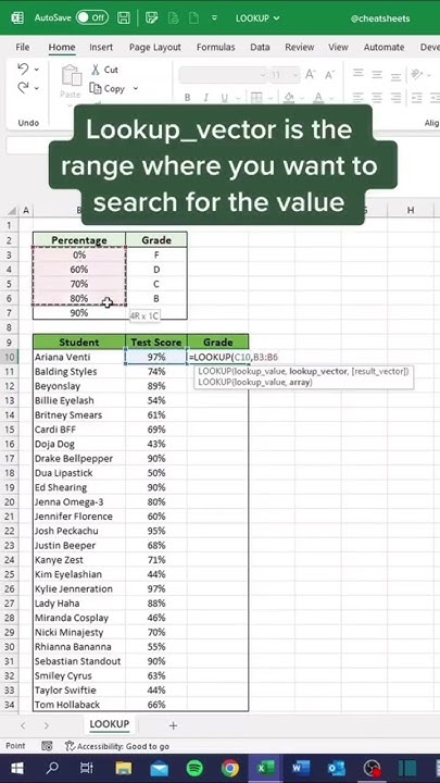 How to grade assignments with LOOKUP in Excel #exceltips #exceltutorial #shorts - YouTube