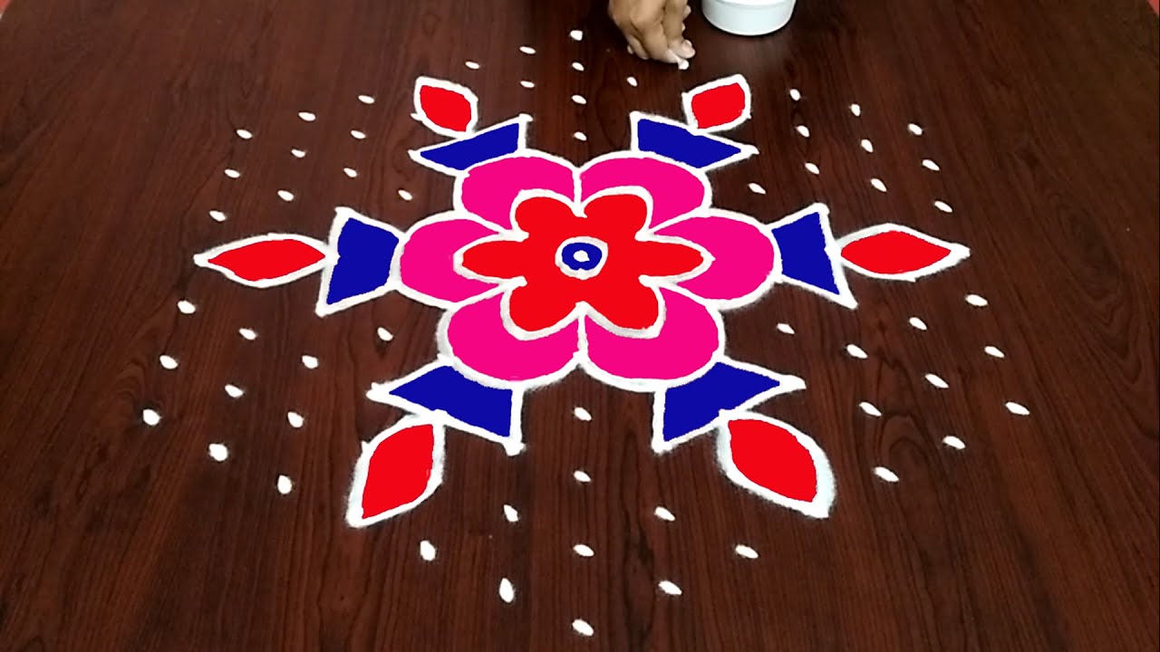 Colourful Deepam Rangoli for Diwali Festival | 13x7 Dots Easy Rangoli ...