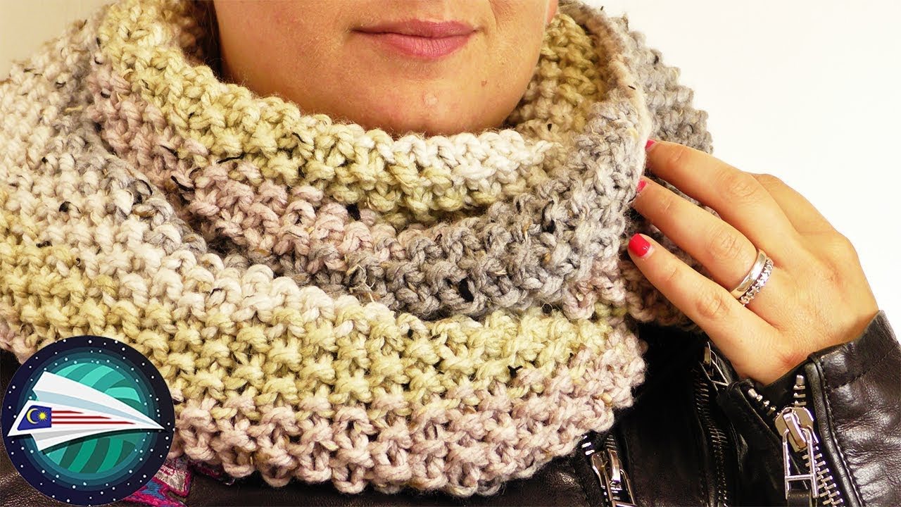 Kait corak mutiara | Buat Loop Scarf daripada satu gulung benang | Kait ...