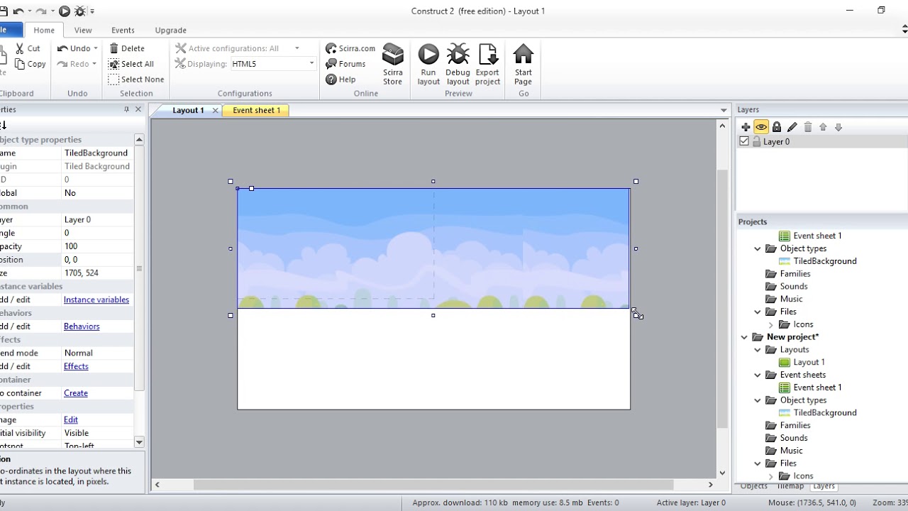 การสร้าง background (construct 2) - YouTube