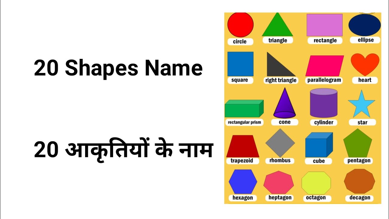 Shapes name | 20 shapes name | shapes name in Hindi and English ...