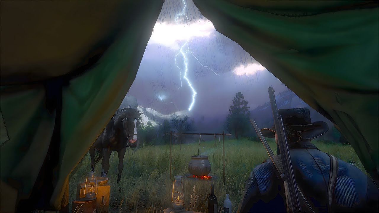 Weathering The Storm In A Tent On The Mountain | RDR2 ASMR - YouTube