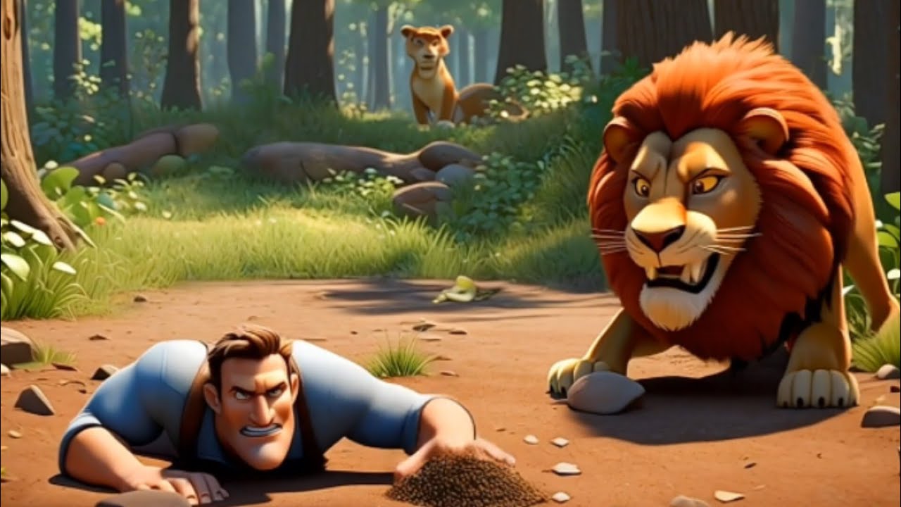 "The lion who bowed to the farmer,the farmer and the lion's surrender ...