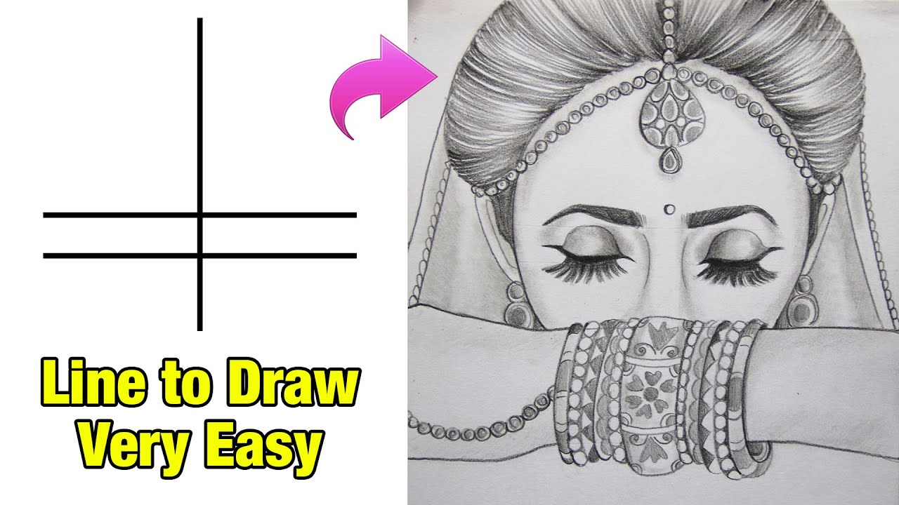 How to Draw Beautiful Traditional Half Eyes Bride Very Easy || Bride ...