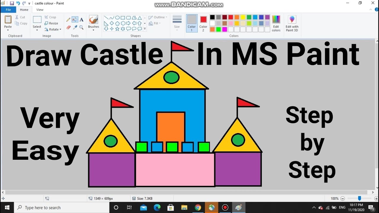 How to Draw Castle in Ms Paint || Learn Castle drawing in Ms Paint ...