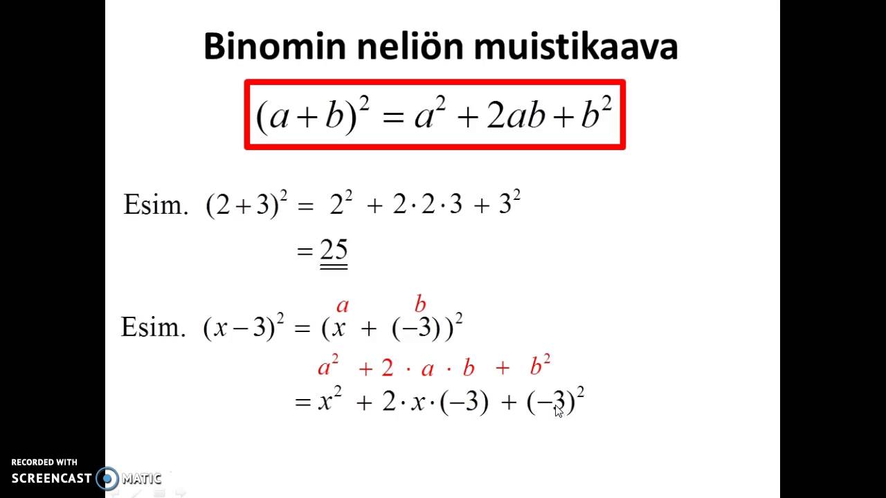 Binomin neliön ja kuution muistikaavat - YouTube