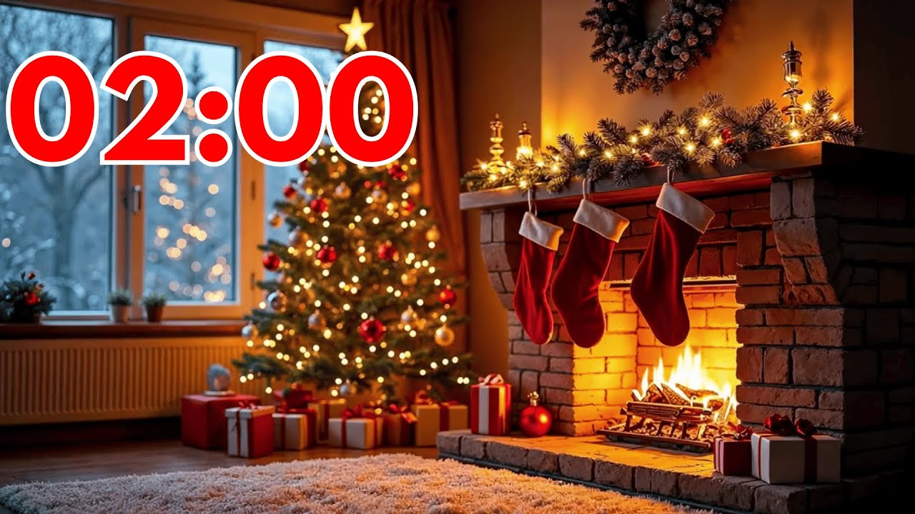 2 Minute Christmas Countdown Timer 🎄 | Cozy Fireplace & Jingle Bells ...