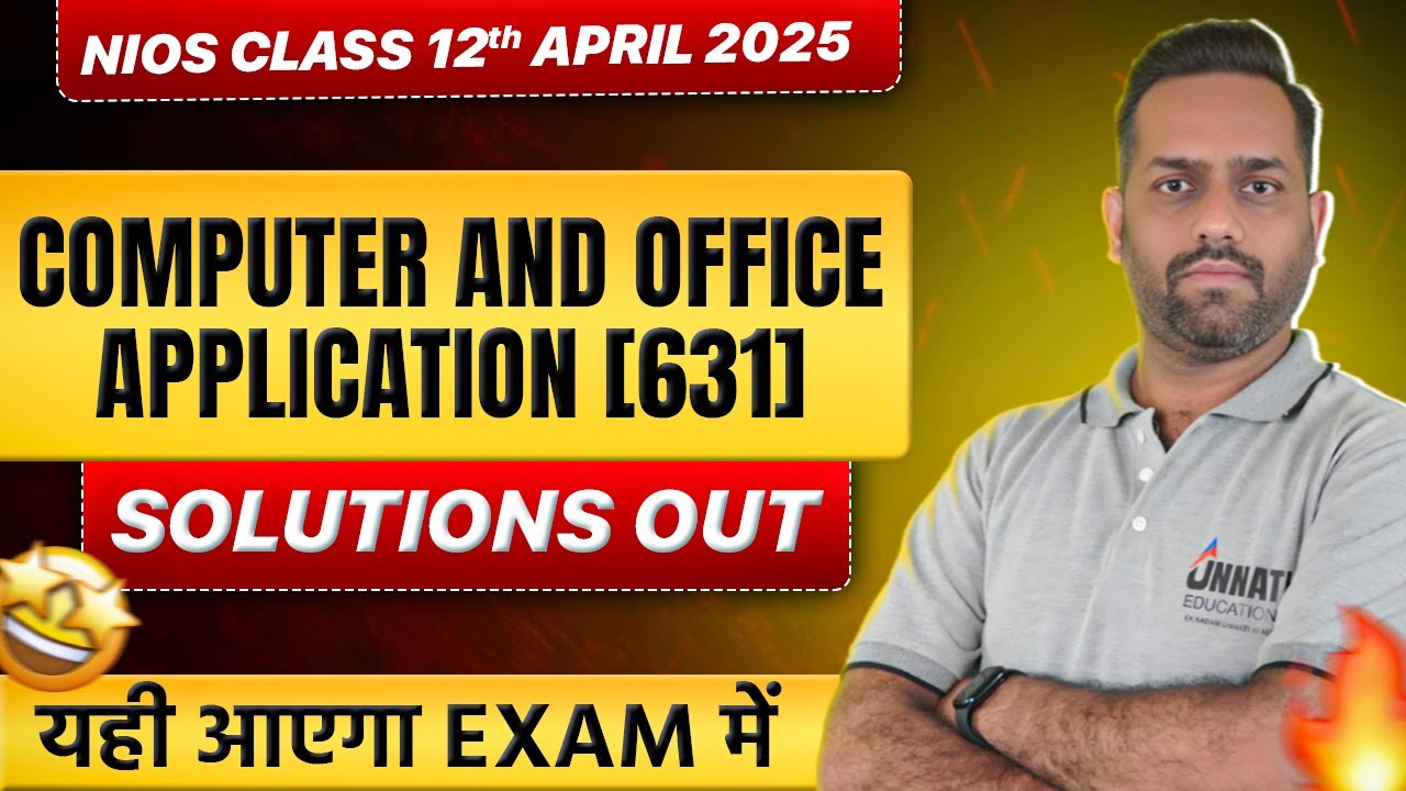 nios class 12 computer and office application 631 question paper ...
