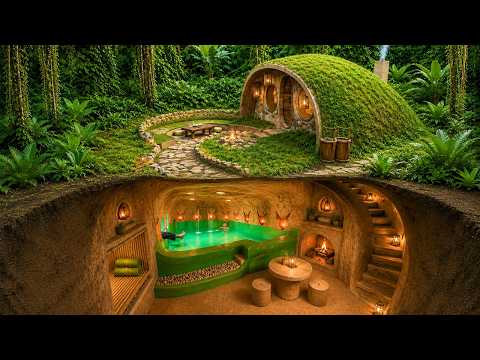 We Built the Ultimate Secret Underground Survival House with a Private Pool & Hobbit House on Top