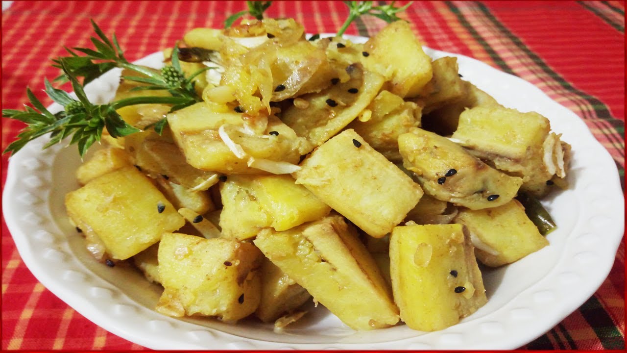 Green Banana recipe- কাঁচা কলা ভাজি- Kacha kola vaji- Banana cury ...