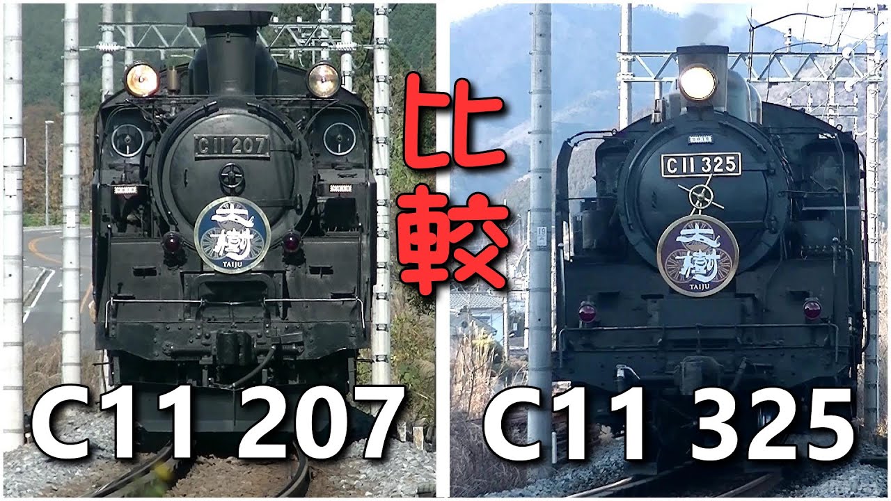 SL大樹 蒸気機関車 C11 207とC11 325 正面比較・スローモーション - YouTube