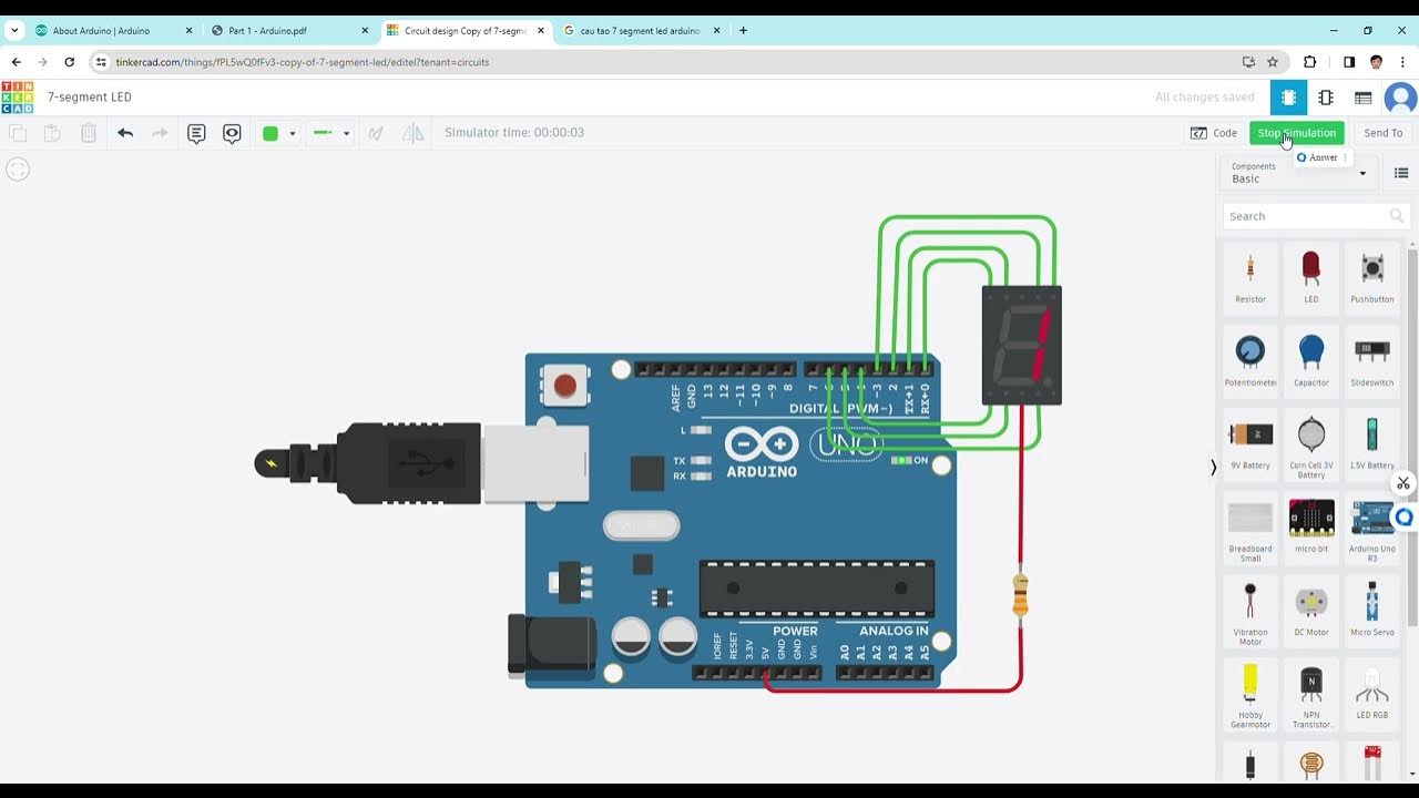 Circuit design 7-segment LED in Tinkercad. - YouTube