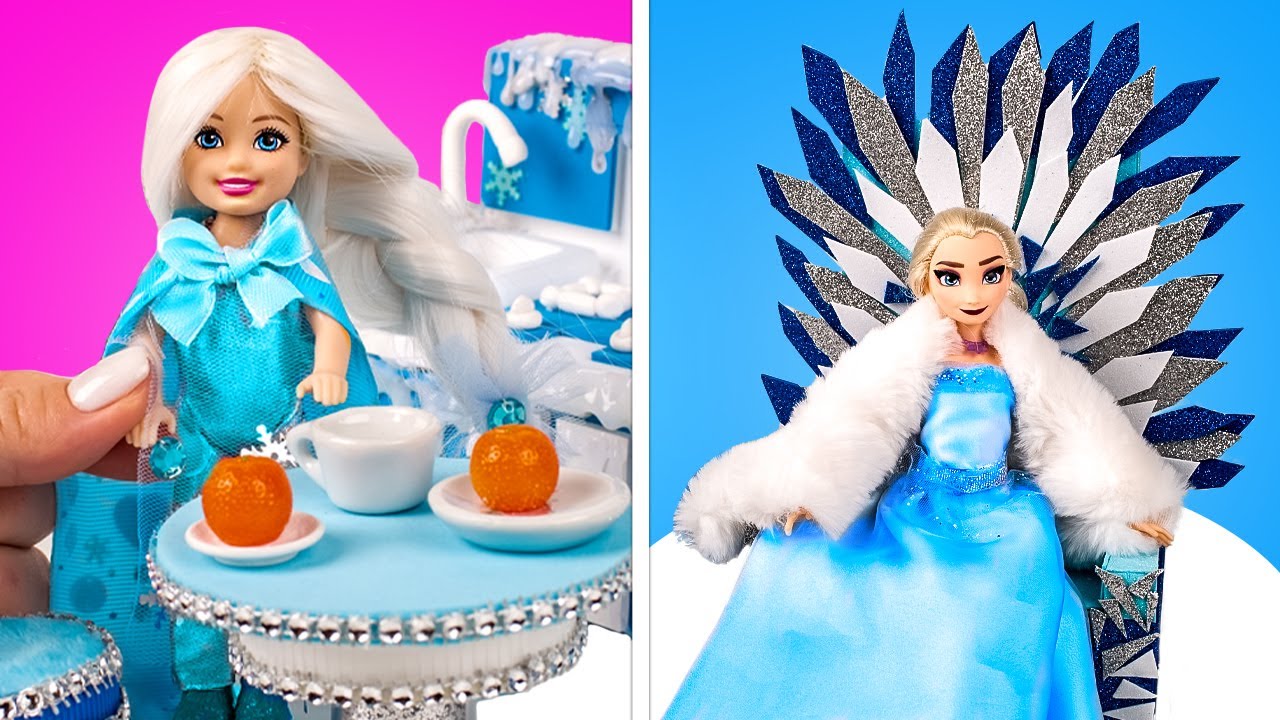 Frozen Doll Crafts || Outfits And House For Elsa - YouTube