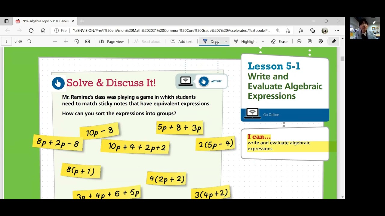 EnVision Grade 7 Accelerated Pre-Algebra T5 and 5-1: Algebraic ...
