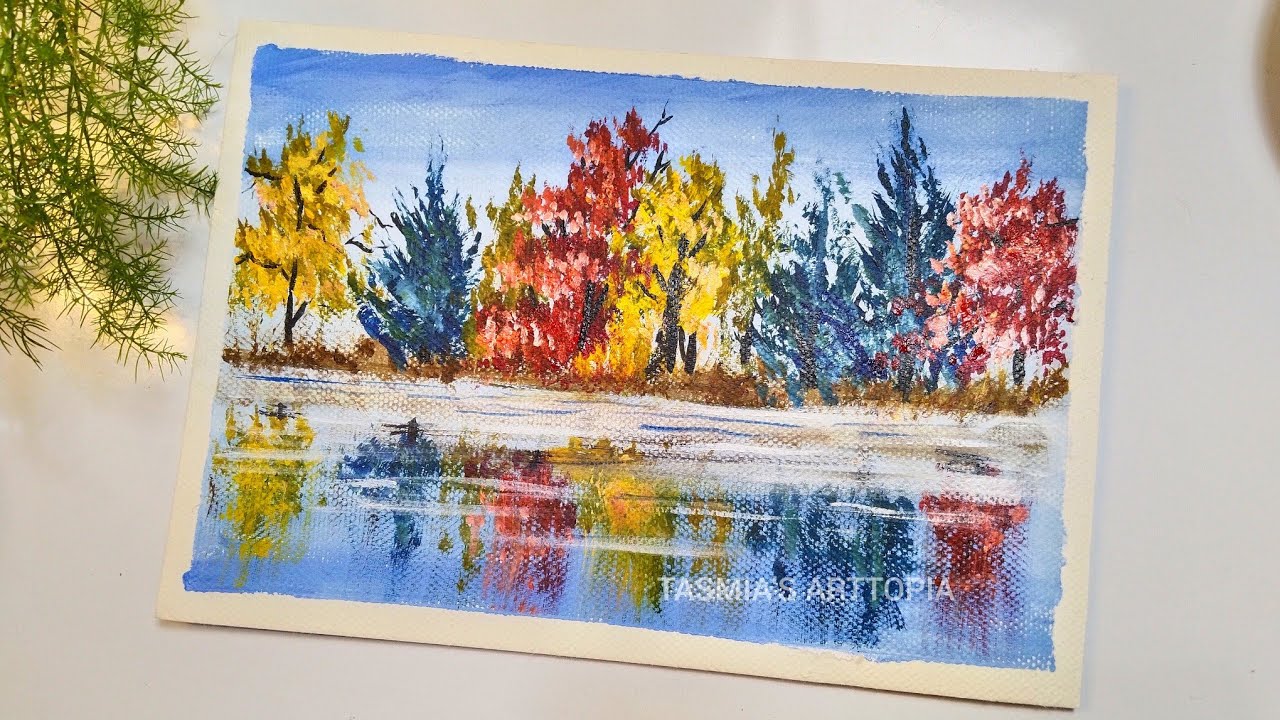 Easy fall landscape painting | acrylic painting tutorial | tasmias ...