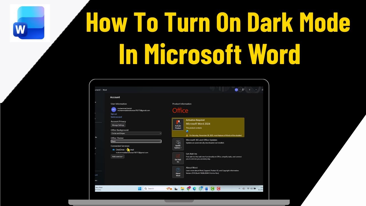 How To Turn On Dark Mode In Microsoft Word - YouTube