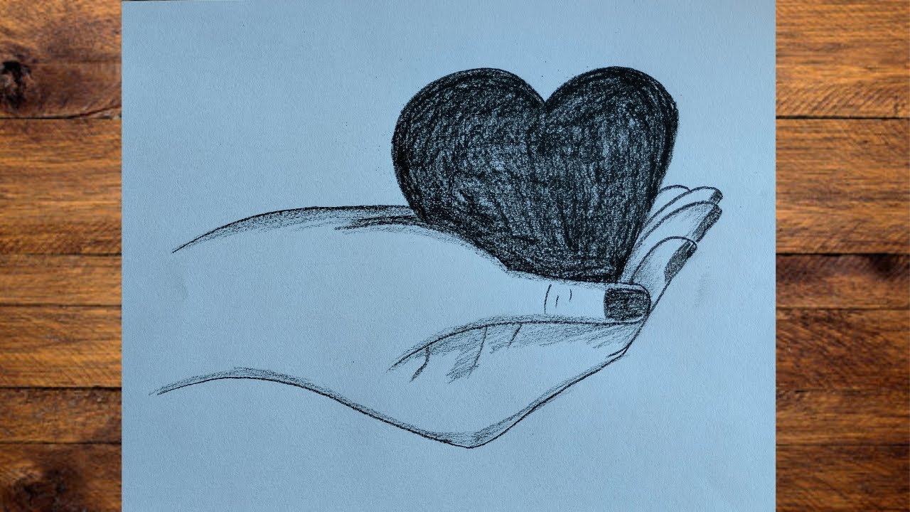 how to draw a hand holding a heart || beautiful drawing with a massage ...