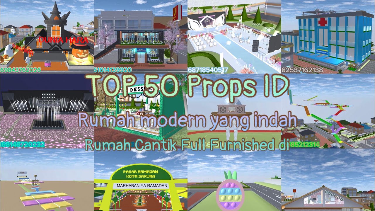 TOP 50 + Props ID Rumah berdesain unik yang khas dari rumah modern Sakura School Simulator - YouTube