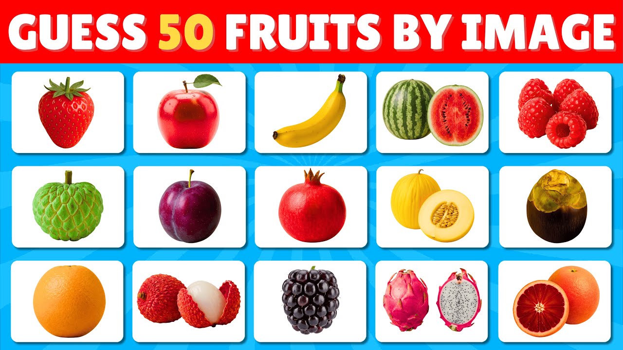 Guess The Fruit 🍎🍉🍓🍌 | 50 Different Fruits Guessing Quiz! - YouTube