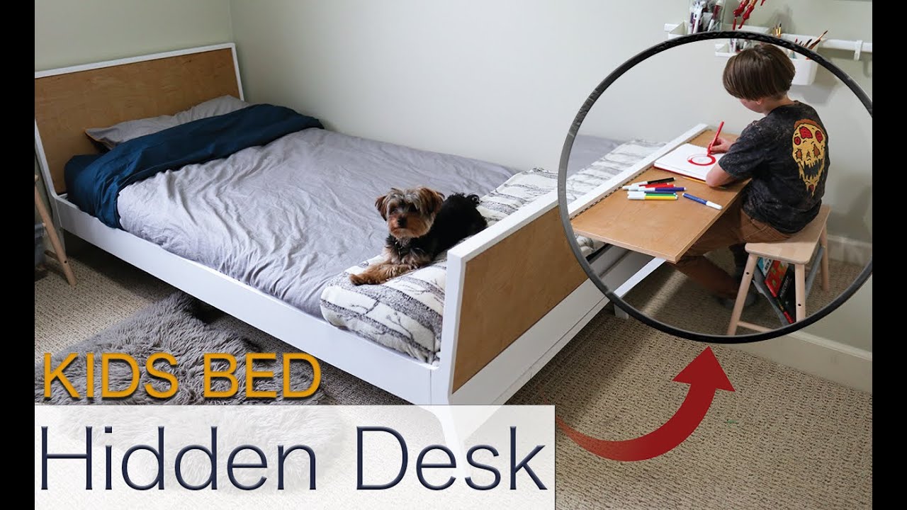 How to Make a Kids Bed with Hidden Desk #Rocklerdeskchallenge - YouTube