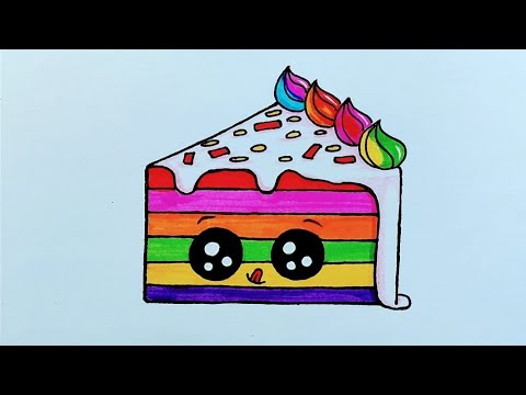 How to draw a rainbow cake slice Easy and cute 🍰🍰 Cute cake drawing ...