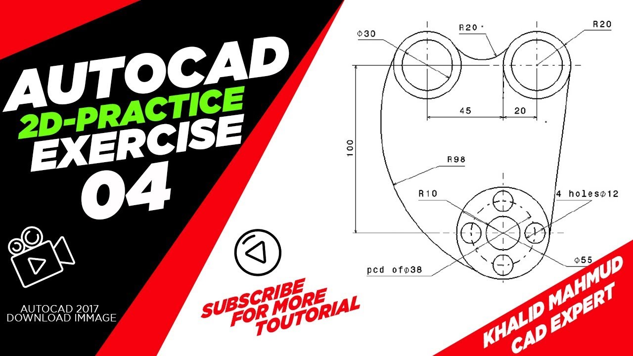 AutocAD 2D Practice Drawing/Exercise-4/Basic &Tutorial - YouTube