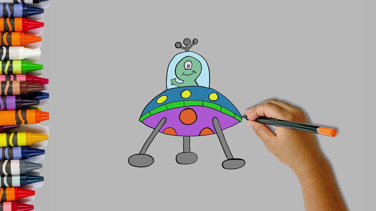 Alien Ship Drawing & Colouring for Kids! How to Draw Alien Ship - YouTube