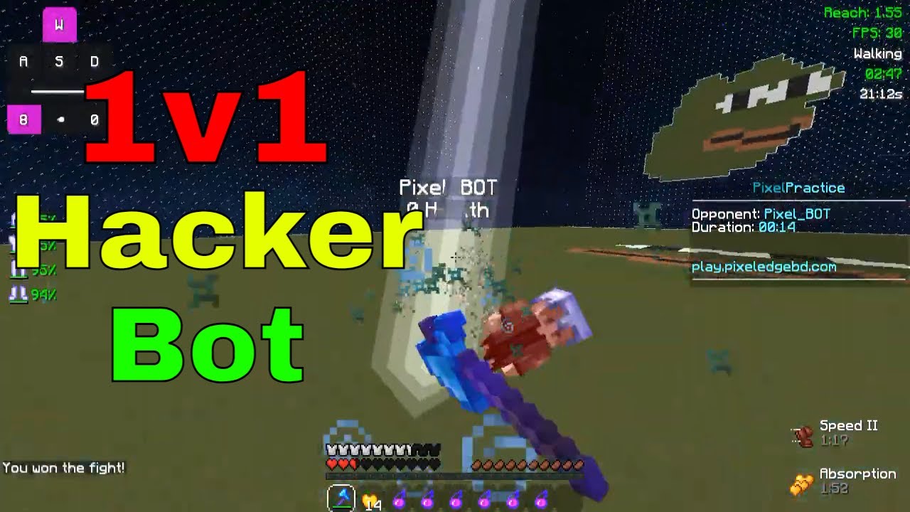 Minecraft 1v1| Practice Pvp | Beating Hacker Bot | 4.2 block reach ...