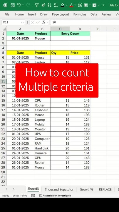How to count multiple criteria in excel #shorts - YouTube