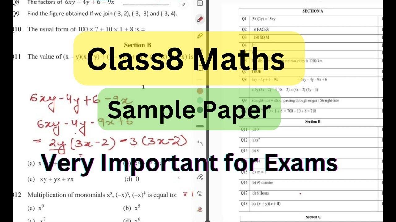 Sample Paper Maths With Answers|| Class8 Maths Sample Paper || Class8 ...