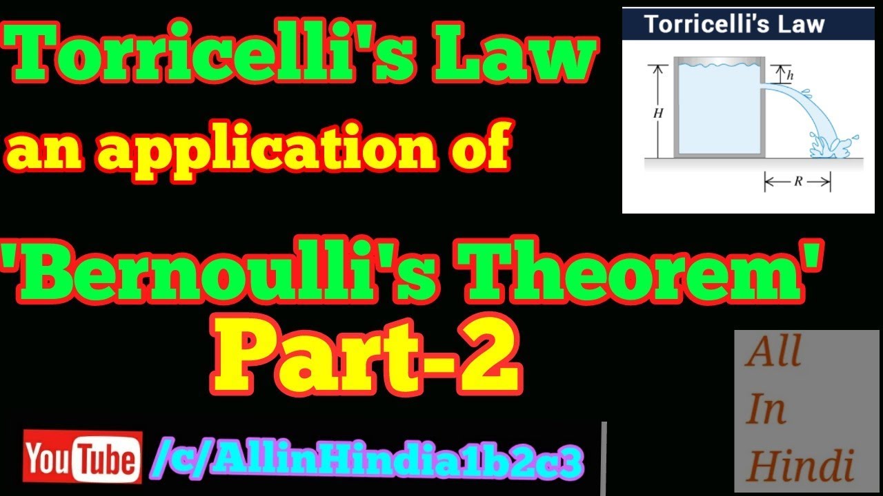 Applications of'Bernaullies Theorem' PART-2 Torricelli's Law NCERT ...