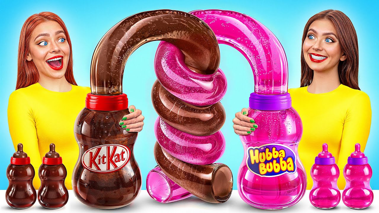 فقاعة العلكة مقابل الشوكولاته الغذاء التحدي | حروب المزحة Choco DO - YouTube