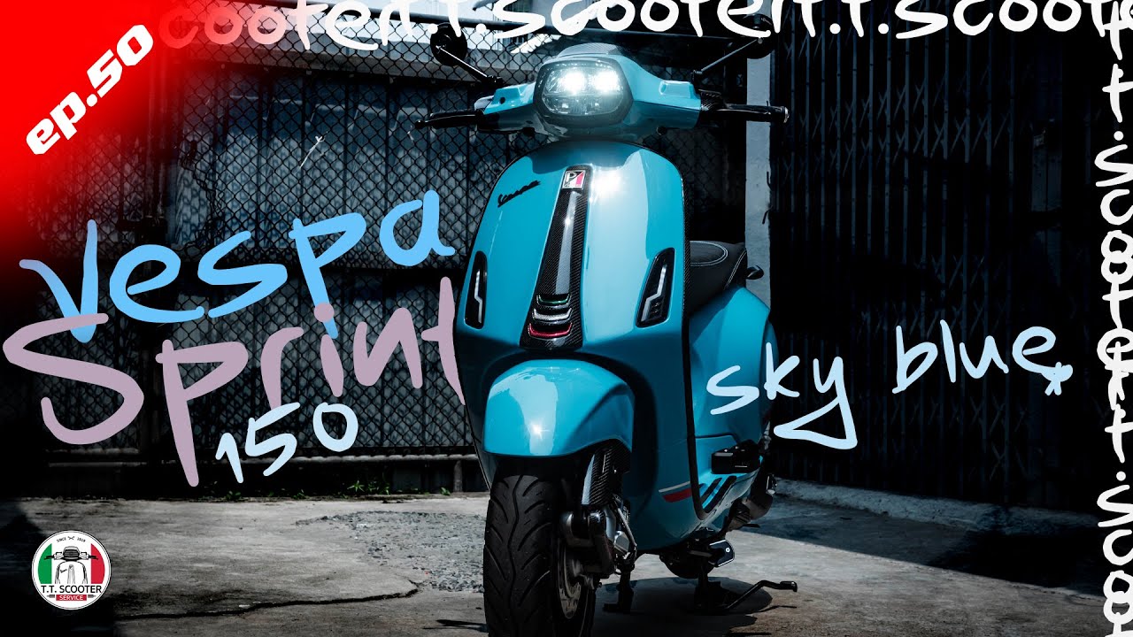EP.50 New Vespa Sprint150 Blue Audace เก็บงานเซ็ทคาร์บอนเข้มๆ - YouTube