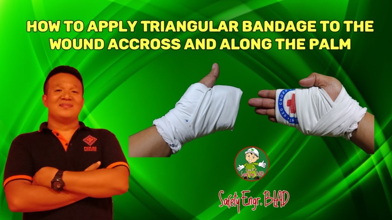 How to apply Triangular Bandage to the wound across and along the palm ...