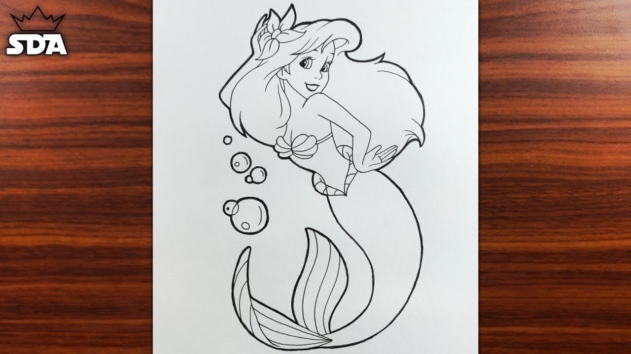 How to Draw Ariel the Little Mermaid (full body) Line Art - YouTube