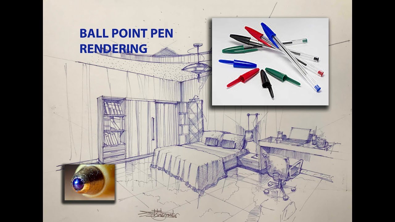 Ball Point Pen Rendering Technique - Art by Prasanna W. - YouTube