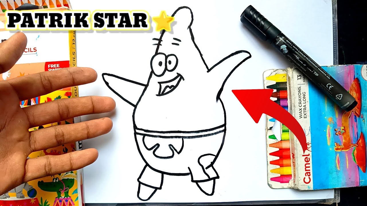 Spongebob Cartoon Character Patrik Star ⭐Outline Drawing for kids ...
