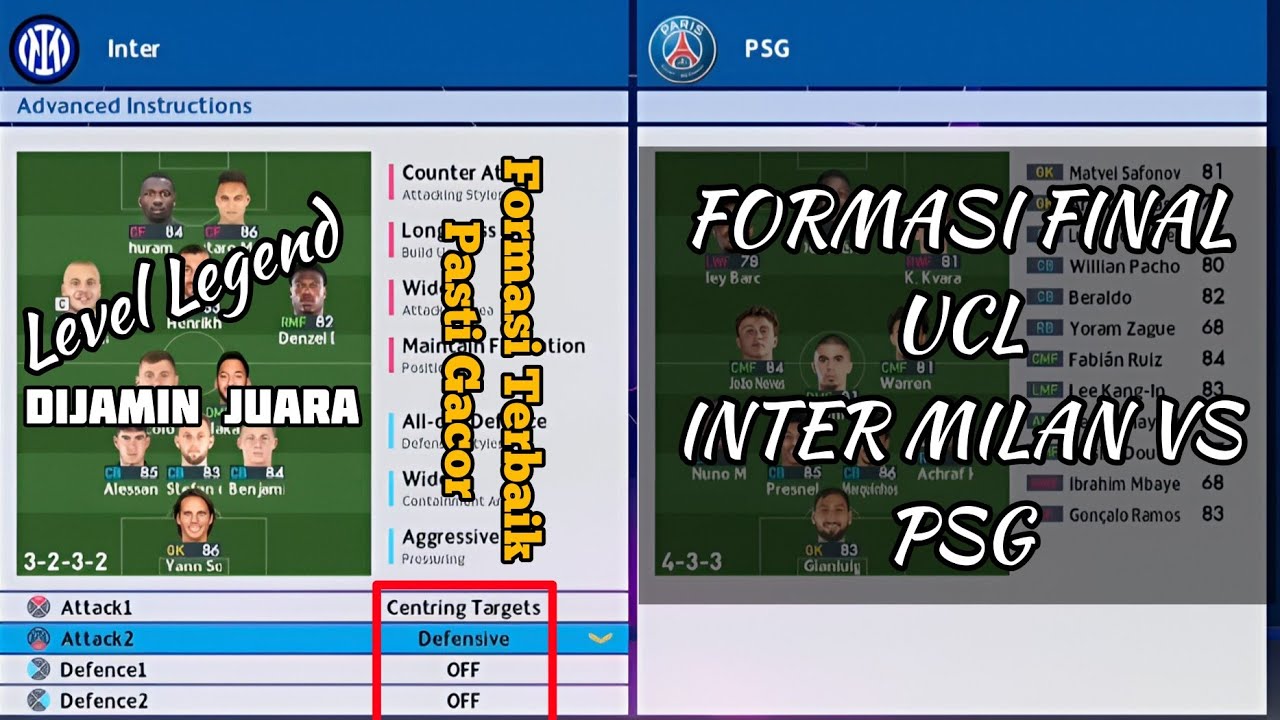 FORMASI FINAL UCL INTER MILAN VS PSG (LEVEL LEGEND) Pes Ps3 2025 ...