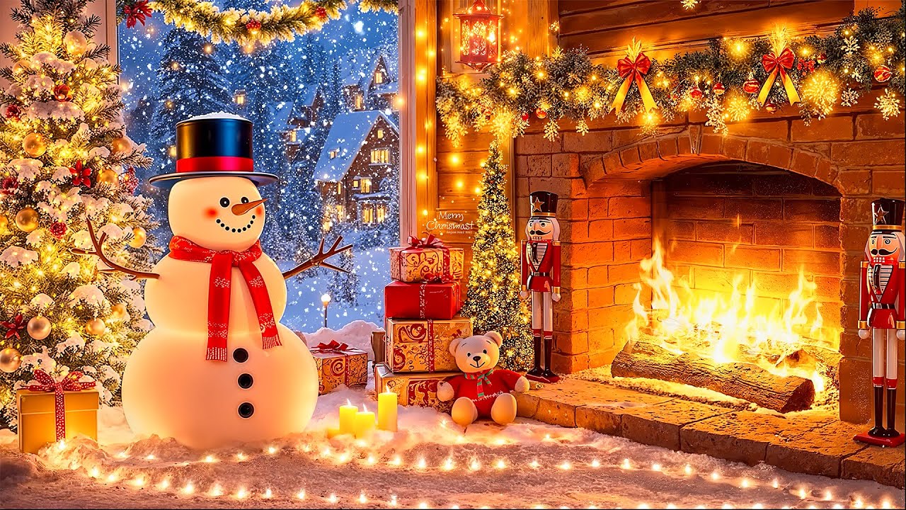 Snowman Christmas With Cozy Fireplace Ambience ☃️ Best Relaxing ...