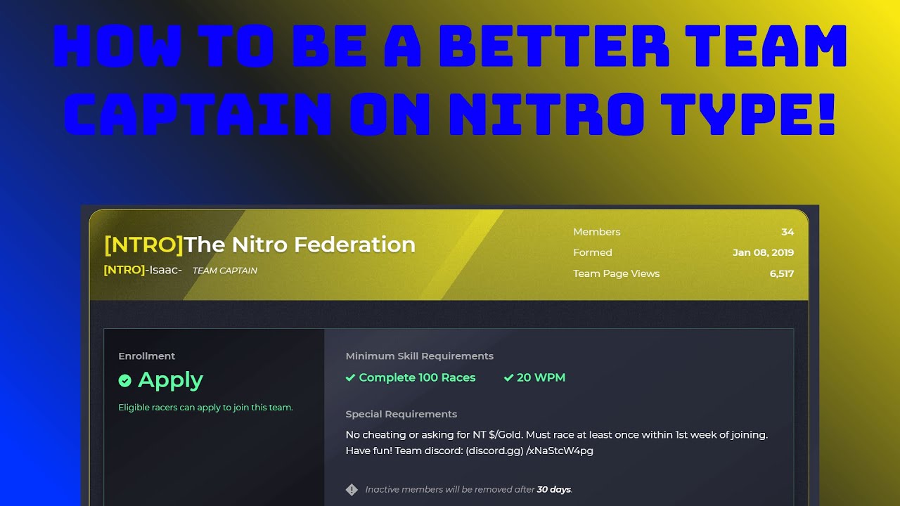 How to be a good team captain on Nitro Type! - YouTube