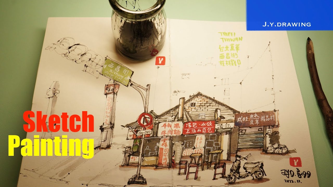 Sketching and Painting Old Street Houses | Drawing with Homemade Sketch ...