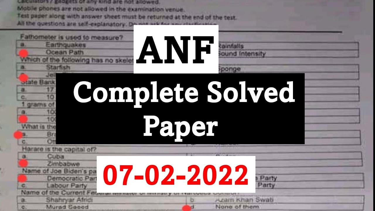 ANF Complete Solved Paper 07-02-2022 || anf full solved paper for asi ...