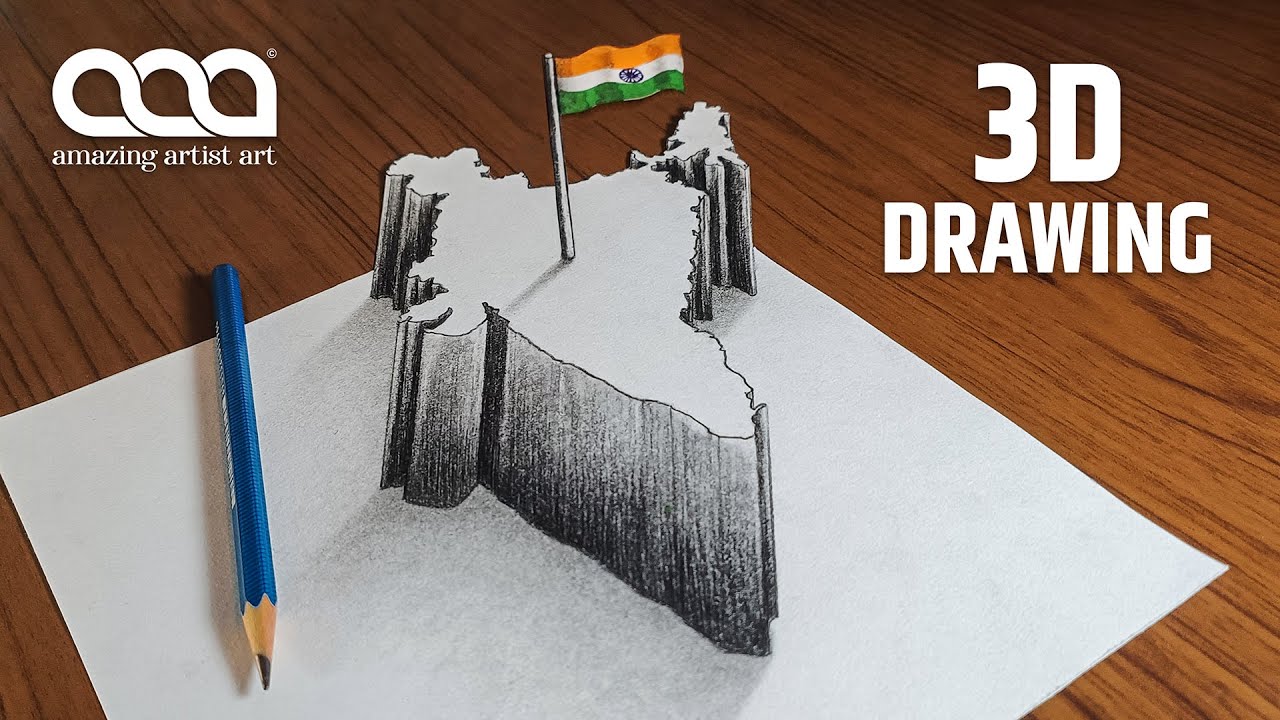 3d India Map Drawing | Independence Day Drawing | Amazing Artist Art ...
