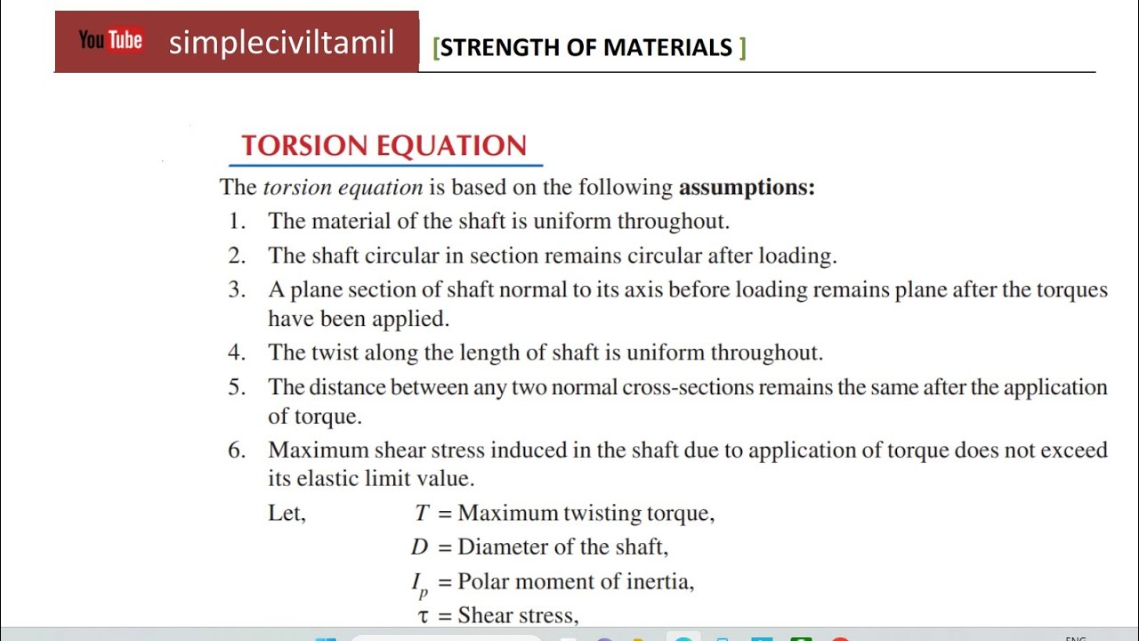 Derivation of torsional equation - YouTube