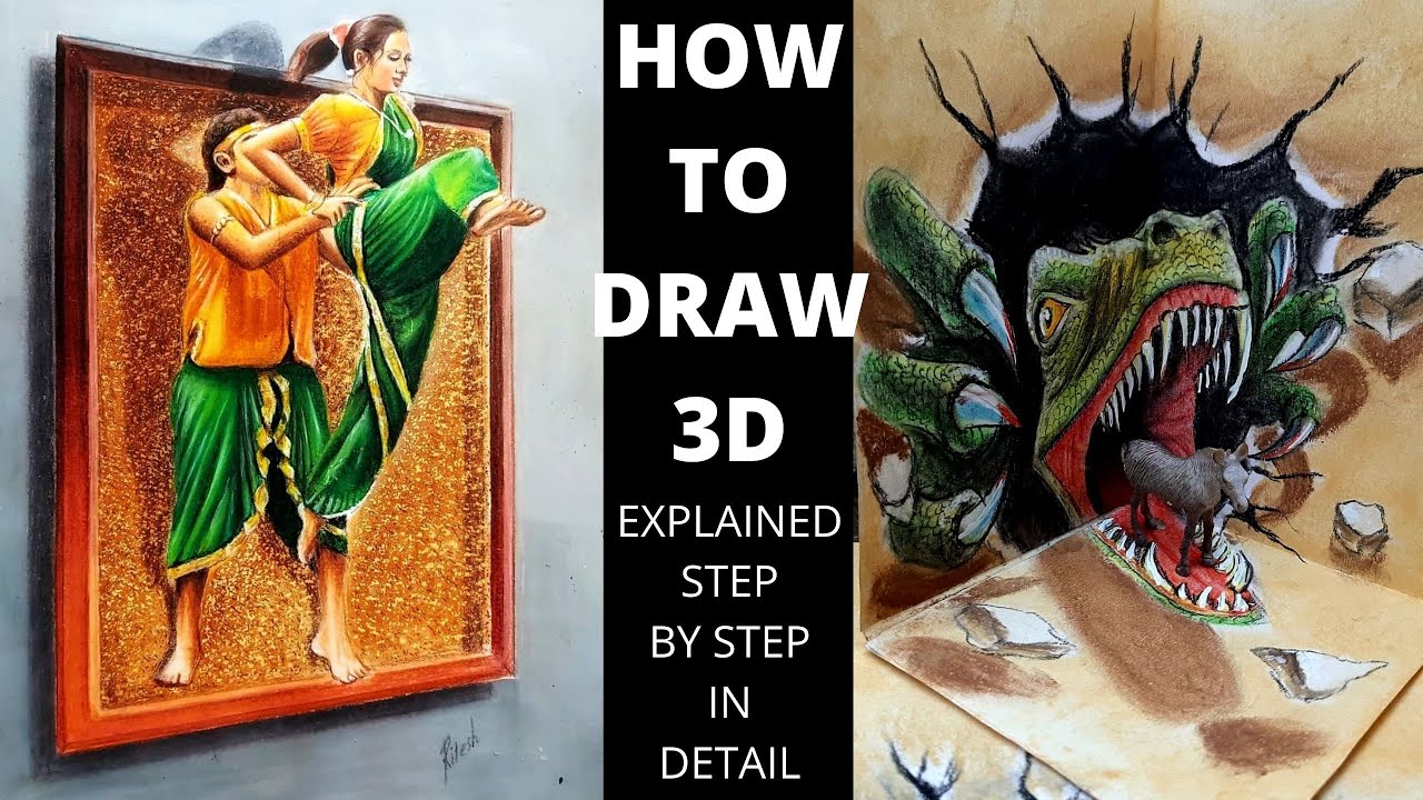 How To Draw 3D Drawings | Explained in detail step by step Demo Session ...